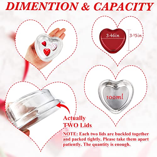 Aluminum Foil Cake Pan Heart Shaped Cupcake Cup with Lids 100 ml/ 3.4 Ounces Disposable Mini Cupcake Cup Flan Baking Cups for Valentine Mother's Day Wedding Xmas Birthday (Red,40 Sets)