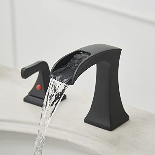 Bathfinesse 3 Hole Widespread Bathroom Faucet Two Handle 8 Inch Matte Black Bathroom Sink Faucets & Parts with Pop Up Drain Assembly Deck Mount Lacquer Vanity Stylish Modern Supply Hose Lead-Free
