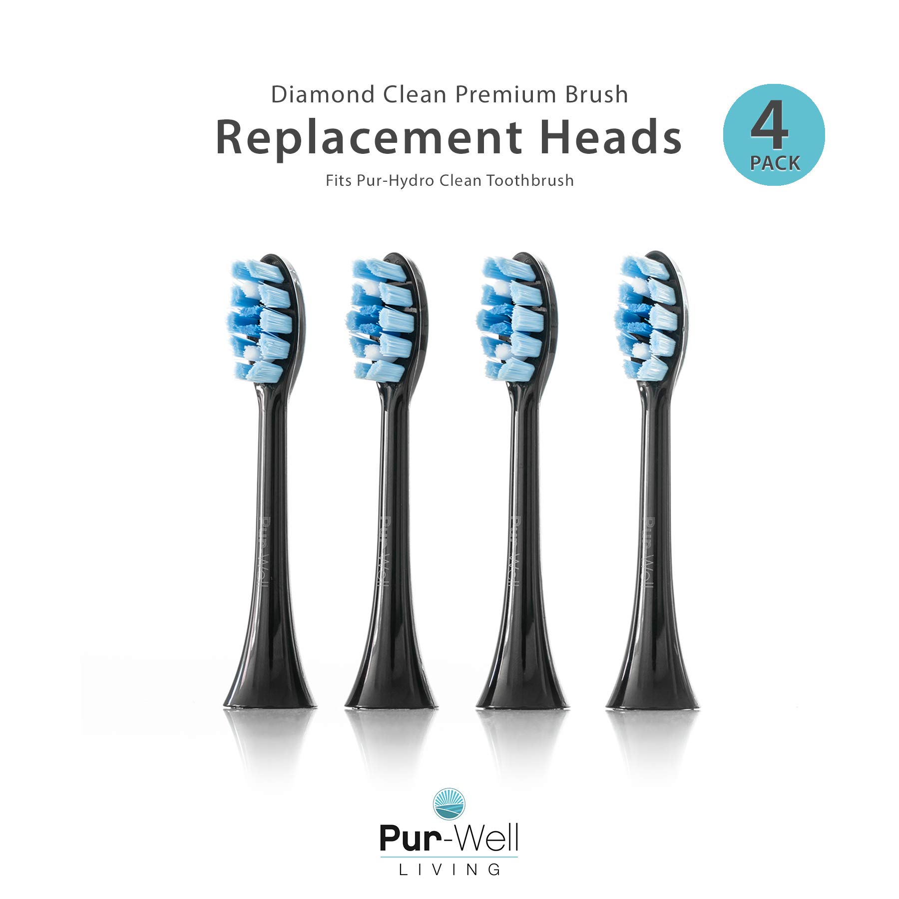 Sonic Clean Brush Replacement Heads Soft Dupont Bristles Four (4) Pack Electric Toothbrush Heads (Black (Diamond Edition))