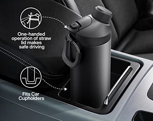 ENCOOL Insulated Stainless Steel Water Bottle with Straw and Spout Lid, Leak Proof, Cupholder Friendly, Double wall, for Sports, Gym, Travel (24oz, Midnight)