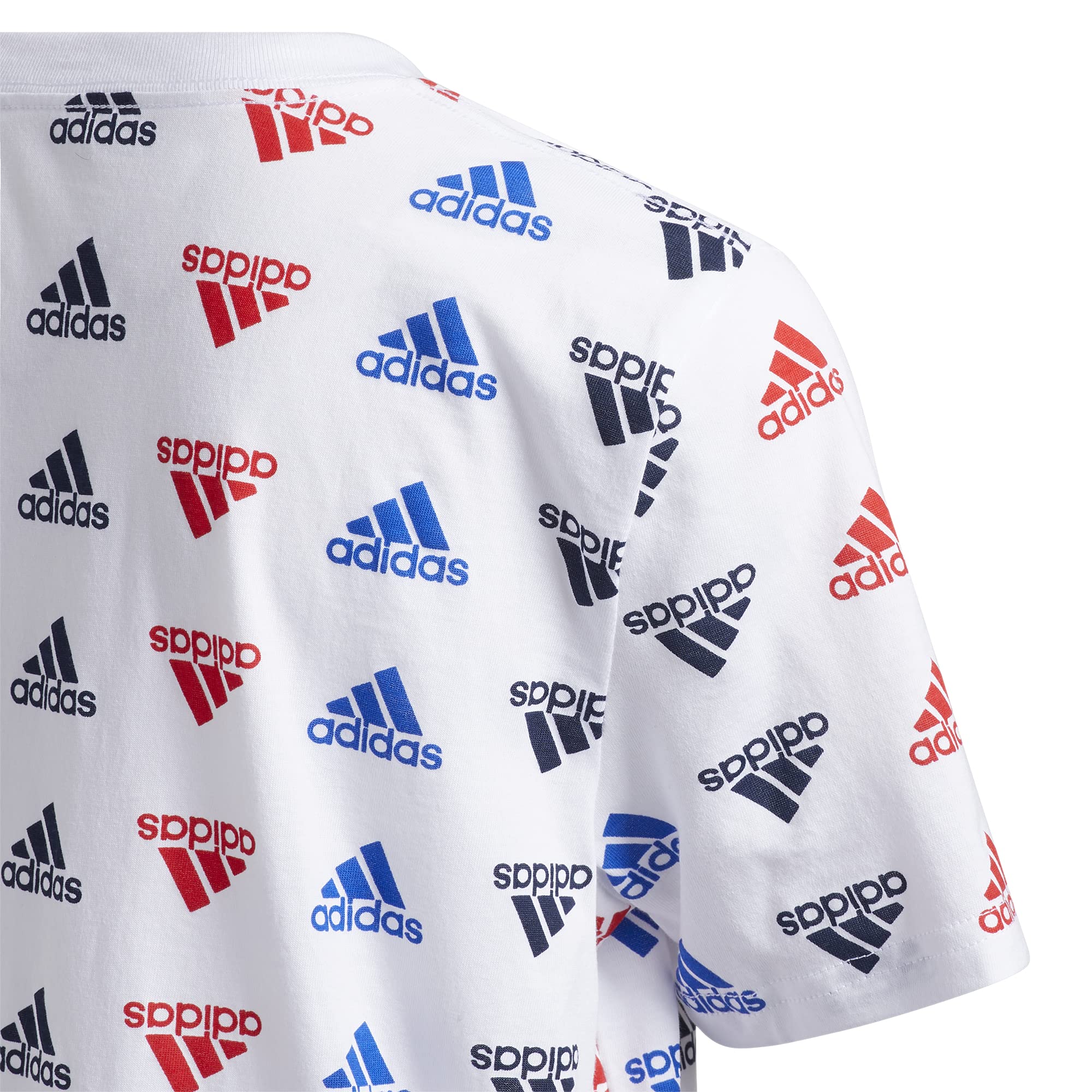 adidas Boys' Brand Love Printed T-Shirt (as1, Alpha, l, Regular, White/Vivid Red/Blue)