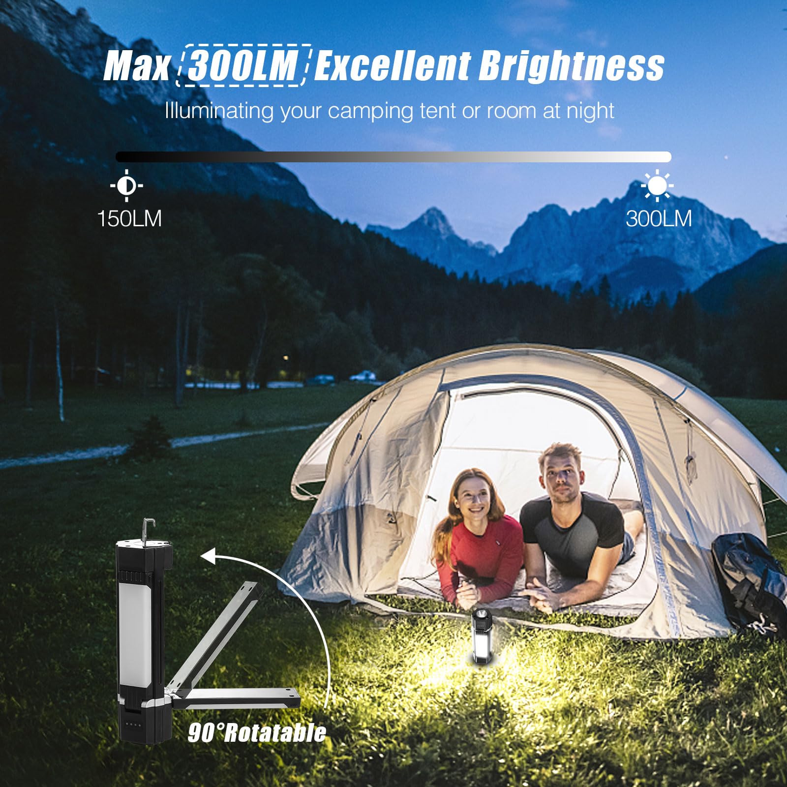 B-right LED Camping Lantern: Battery Powered Rechargeable Camping Lights Outdoor - 300LM 5 Brightness Modes Water-Resistant Tent Lights Lamp for Emergency Power Outage Hurricane Home