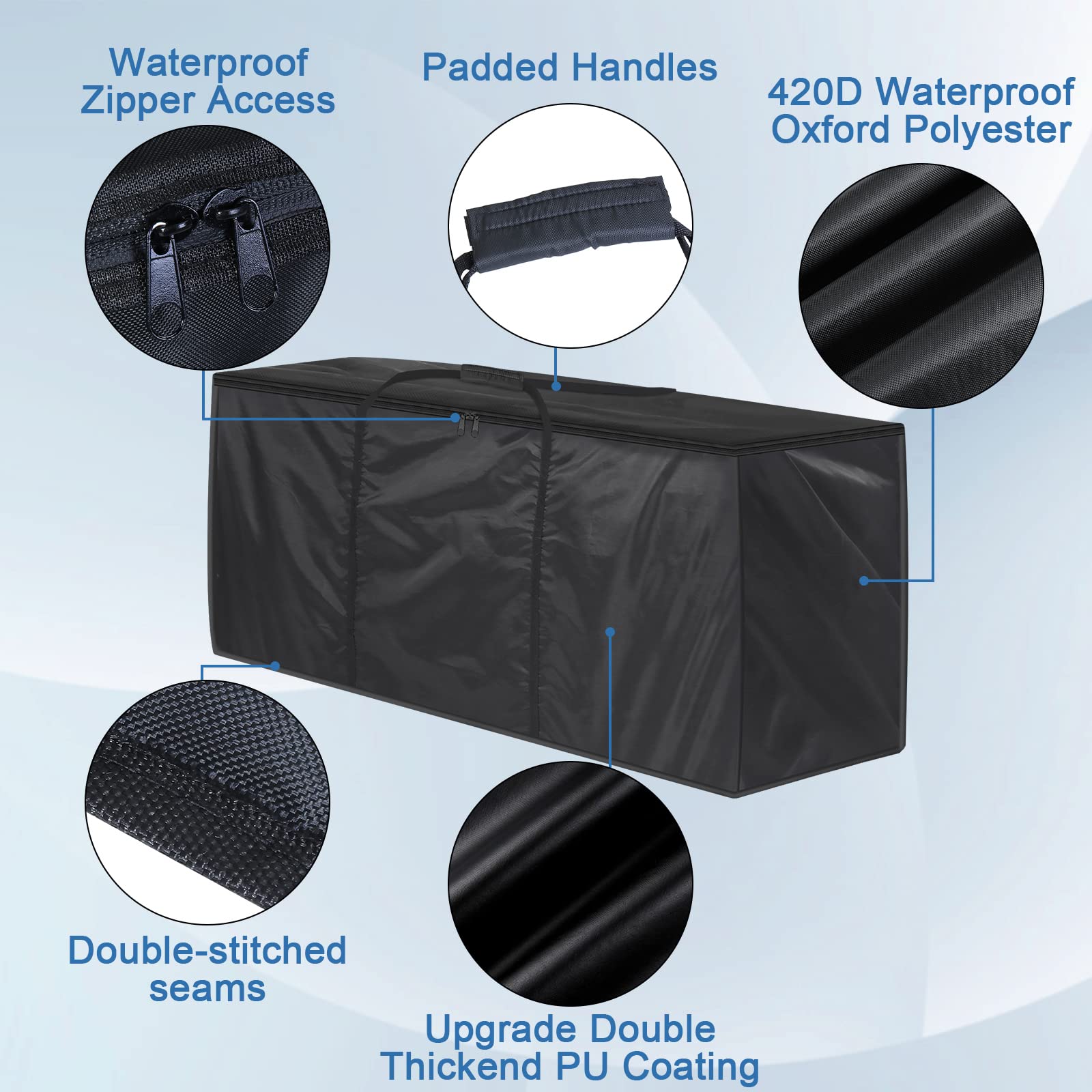 GARPROVM Garden Cushion Storage Bag, 420D Oxford Fabric Waterproof Storage Bags Extra Large Outdoor Cushion Storage Bag with Handle Zipper — Extra Large Storage Bags (173x51x76 cm, Black)