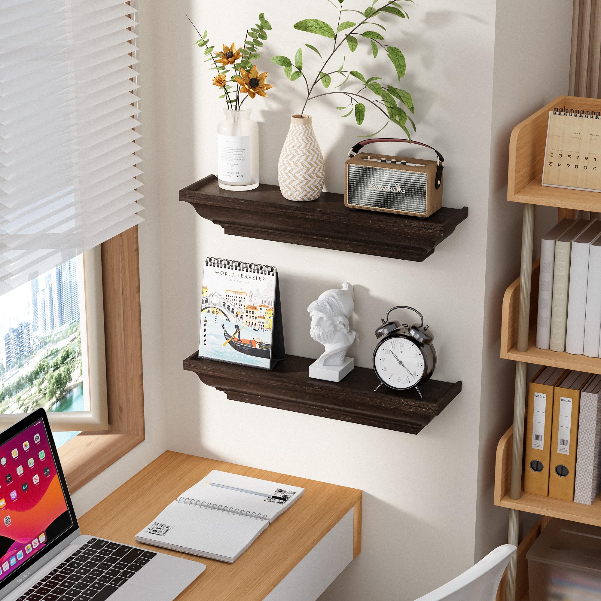 Alsonerbay Floating Shelves, Wood Shelves Rustic Shelves for Wall Storage, Wall Mounted Shelves for Bedroom Living Room Bathroom, 17 Inch 2 Pack (Dark Brown)