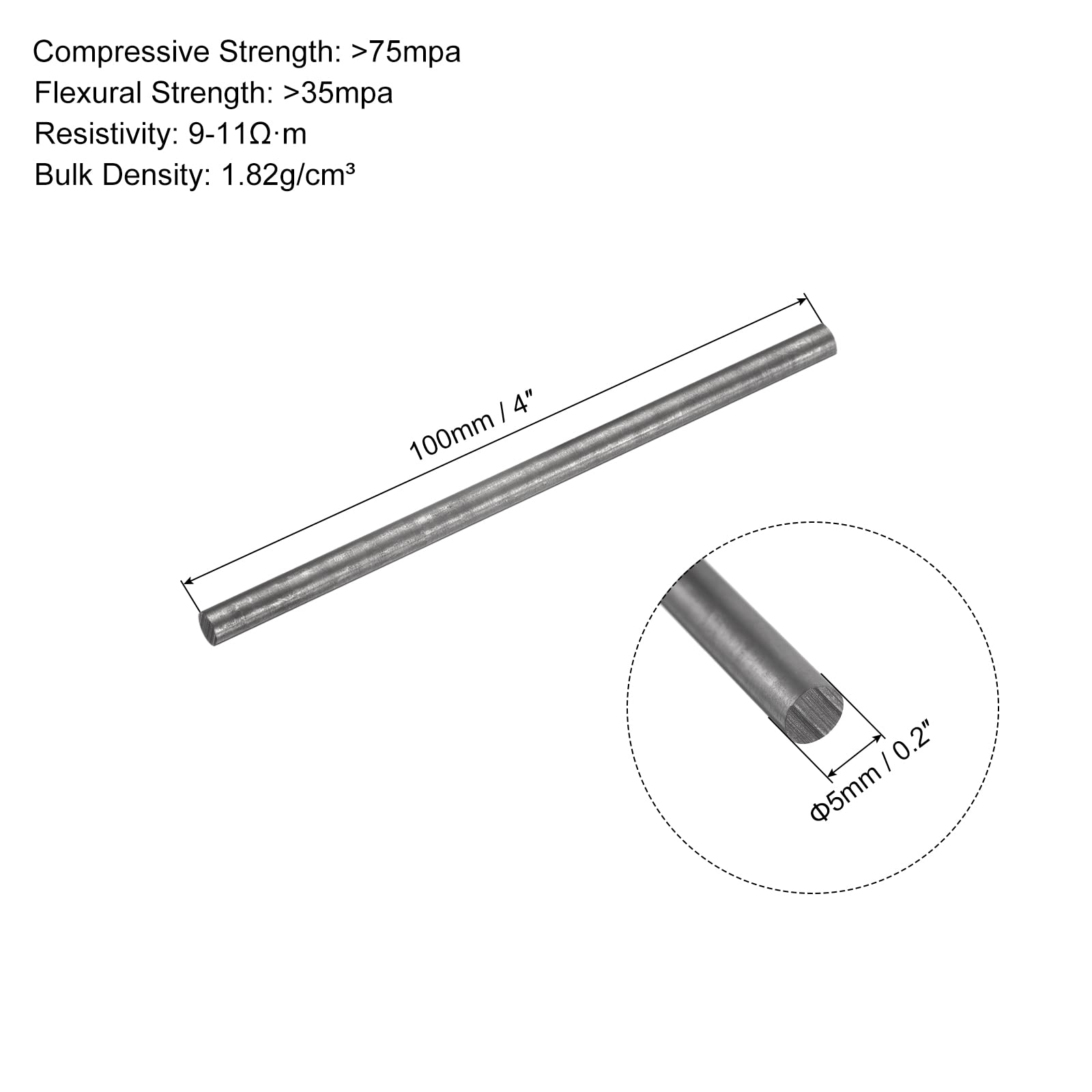 PATIKIL Graphite Rod Graphite Stirring Rod Cylinder Stick Carbon Rod 100x5mm Black for Electrode, Melting Casting, Crucibles, Pack of 5