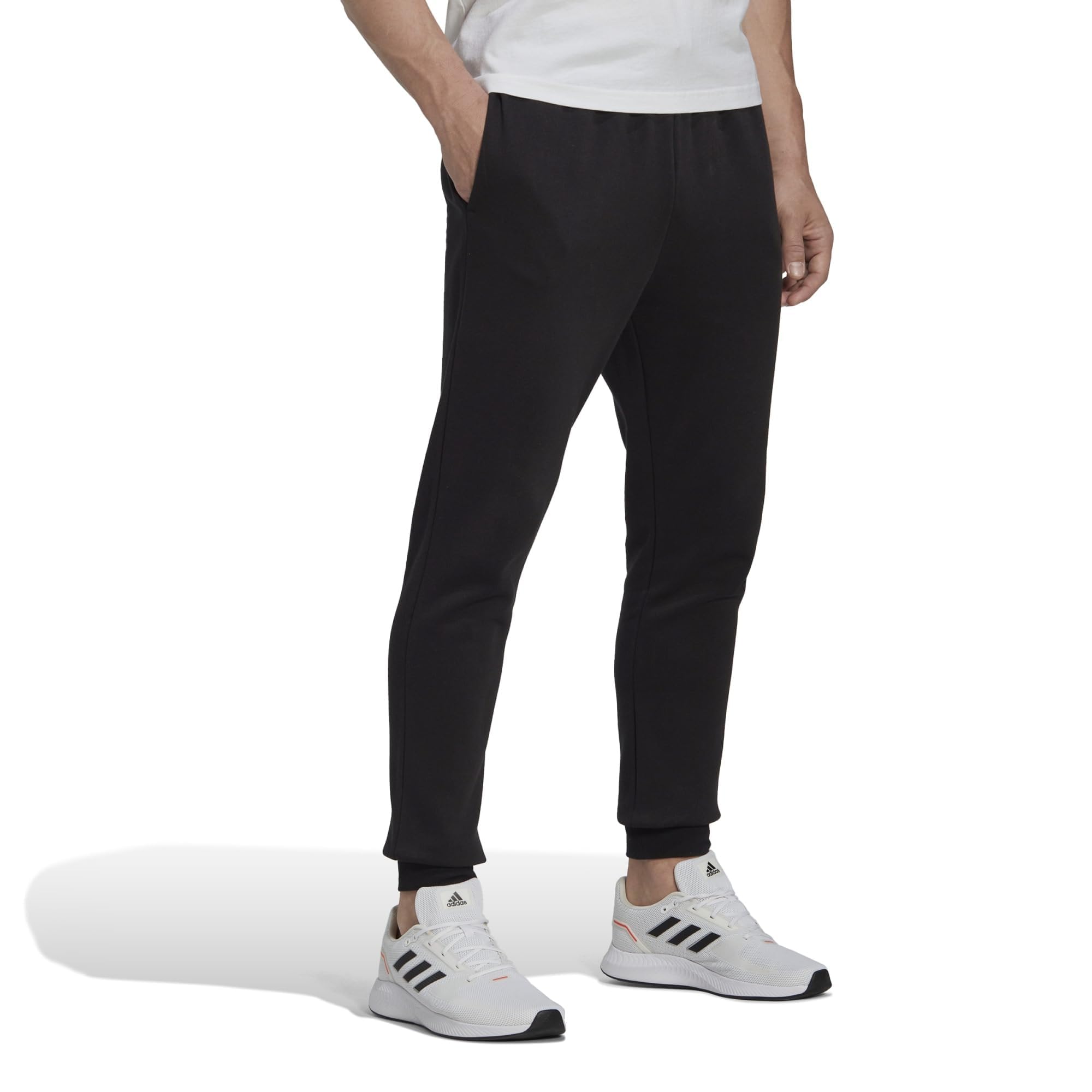 adidas Men's Essentials Fleece Regular Tapered Pants, Black/White, Medium