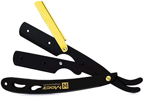 BLACK & GOLD COMBINATION Stainless Steel Barber Exchangeale Blade Straight Edge Barber Shaving Razor -Safety Razor -Macs-045B