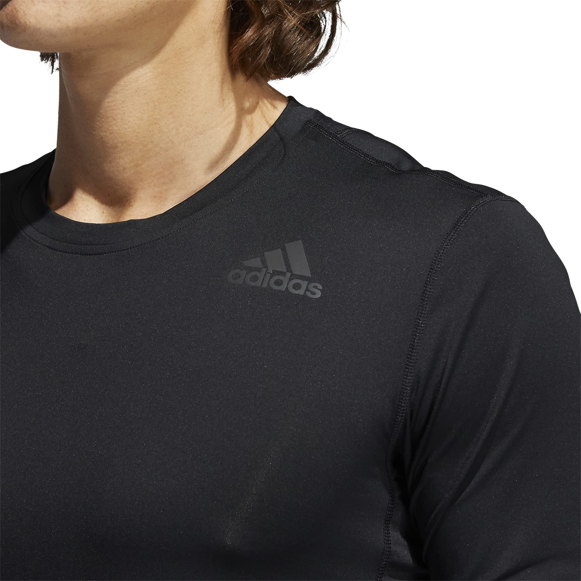 adidas mens TechFit 3-Stripes Long Sleeve French Terry Black Large