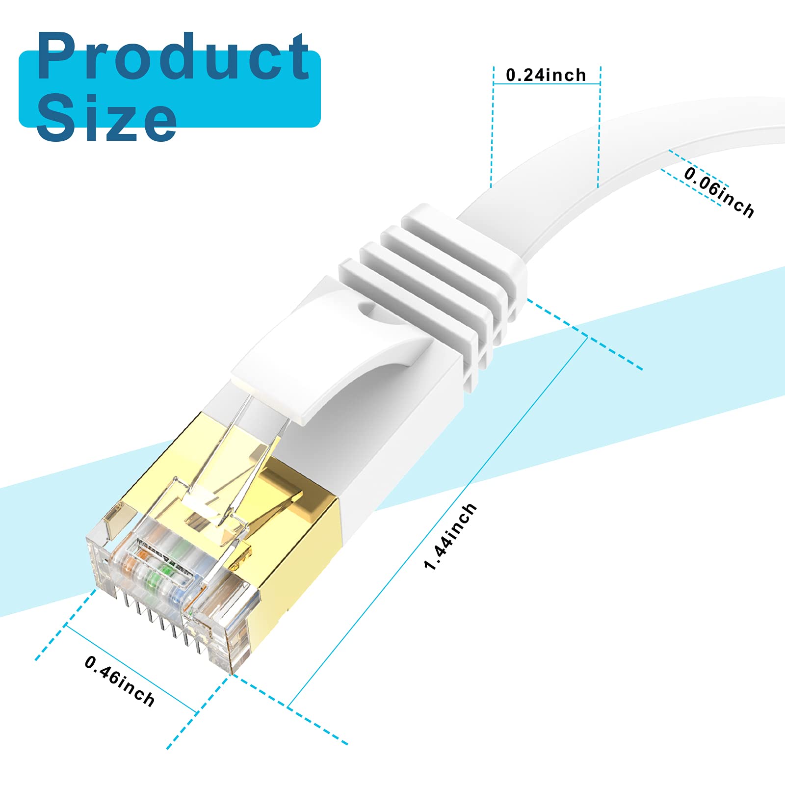 Ercielook Ethernet Cable 100 ft High Speed, Cat 6 Flat Network Cable with Rj45 Connectors, Long LAN Cable with Clips - White 30 M