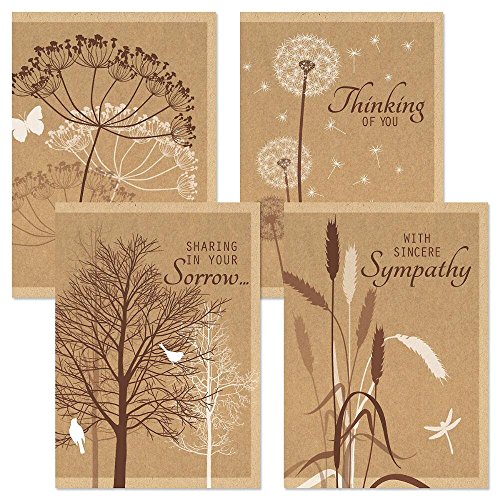 Kraft Sympathy Greeting Cards - Set of 8 (4 designs), Large 5" x 7", Sympathy Cards with Sentiments Inside, Includes White Envelopes…