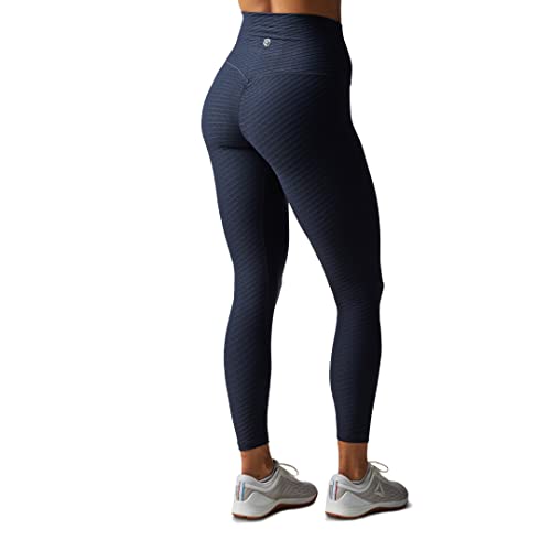 Born Primitive Paragon Leggings – Textured TIK Tok Leggings for Women – High Waisted Gym, Running, Workout or Yoga Pants – Form Fitting Full Length Sport Leggings - Navy Blue, Medium