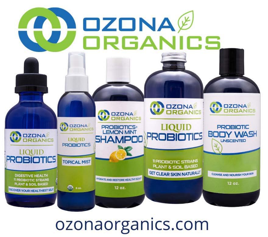Ozona Organics - Probiotic Shampoo - Lemon Mint Scent - Natural Scalp Relief Infused With Living Probiotics - Organic Ingredients - 12oz