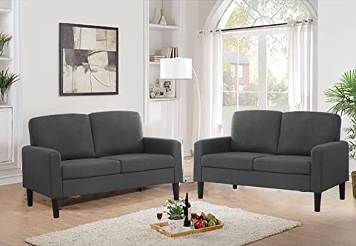 BEEY Modern Love Seat Sofas 53" Small Loveseat Sofa Linen Fabric Tufted Loveseat Sofa for Living Room Bedroom Small Apartment in Dark Grey