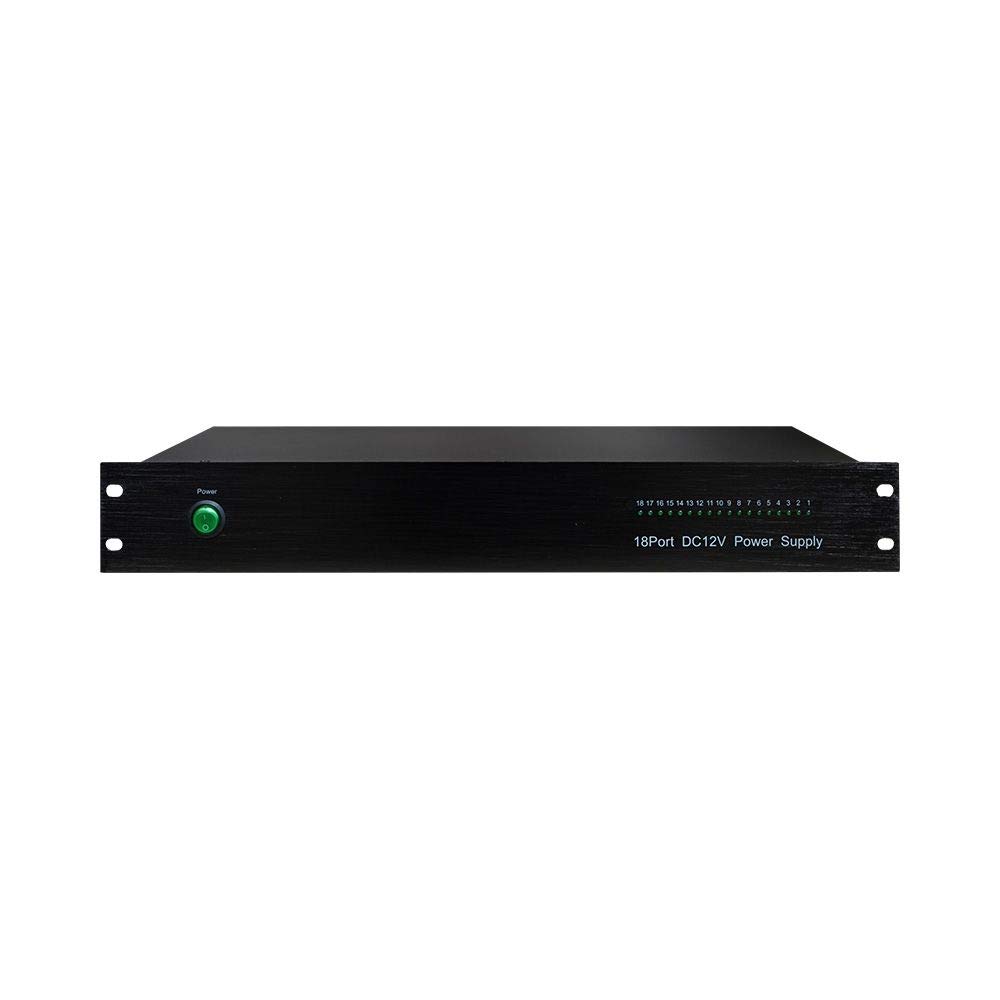 HDView CCTV Distributed Power Supply Box for Security Camera, PTC Resetable Fuse [no Fuse Burn], Rack Mount (18 Ports 20Amp, 12V DC Power)