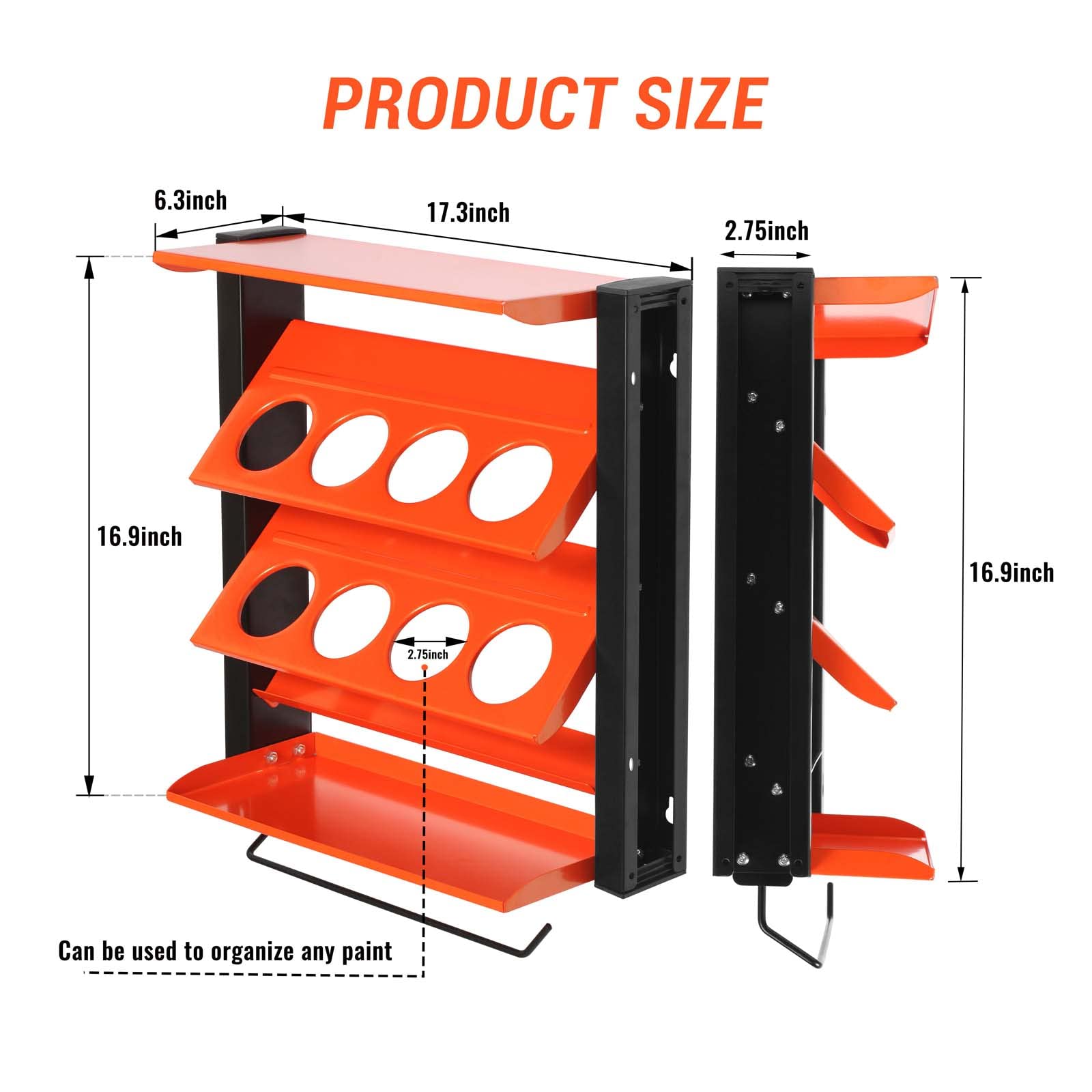 Wallmaster Spray Can Holder, Lube Can Wall Mount Storage Rack Heavy Duty Paint Bottle Organizer for Garage & Home | 8 Can Holes & 2 Shelf, Orange
