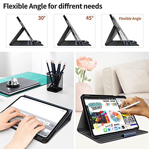 BuKoor iPad Pro 12.9 inch 2022/2021/2020/2018 Case Generation with Apple Pencil Holder PU Leather Folio Smart Stand Magnetic Clasp Shockproof Cover for iPad Pro 12.9 6th/5th/4th/3rd(Dull Blue)
