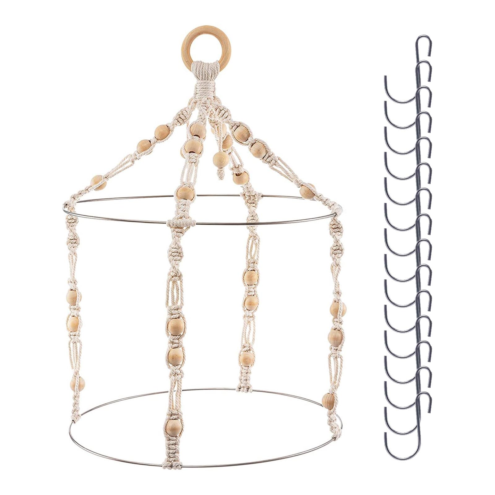 ZUDKSUY Double Hanging Drying Rack with 15 Hooks Hand-Woven Hanging Vegetable Drying Rack, Air-Dried Vegetable and Dried Fruit Rack for Air-Dried Plants, Spices and Flowers