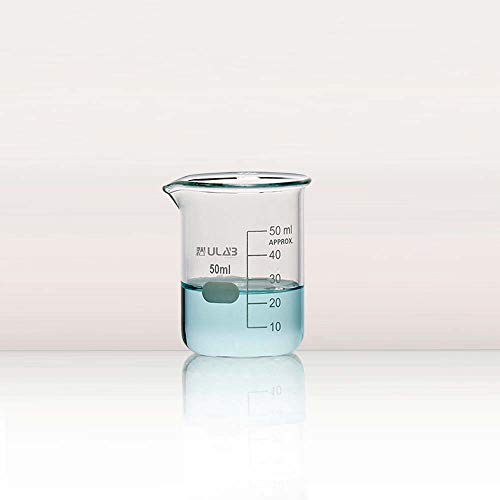 ULAB Scientific Glass Beakers Shot Glass, Vol. 50ml, 3.3 Borosilicate Griffin Low Form with Printed Graduation, Pack of 12, UBG1013