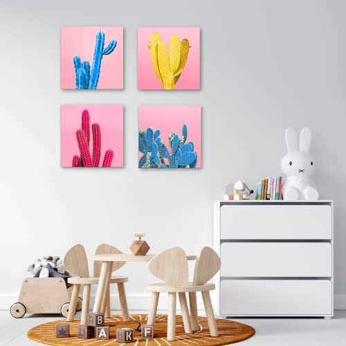 Creoate Pink Cactus Wall Art for Living Room Decor, 4 Panels Tropical Plant Picture Framed Canvas Print Artwork Set Wall Decorā¦