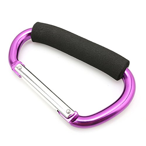 Snowmanna- Assorted Colors Large D Type Shopping Bag Hook Clip Carry Handle Carabiner with Sponge for Baby Pushchair Pram Stroller Hanger Trolley Mummy Clip Holder(Purple)
