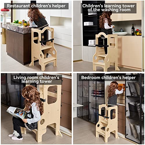 Kudikt Toddler Tower Kitchen Helper:Heavy Learning Tower for Toddlers 1-3 19.73 LB Wood Toddler Learning Tower Large Toddler Standing Tower Kitchen Tower