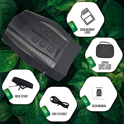 Bush Tech Night Vision Binoculars, Military-Grade Binoculars with Camera for Deer Hunting and Surveillance, Day and Night High-Power Binoculars with 4X Digital Zoom, 1312-Foot Range, 2.5β LCD Display