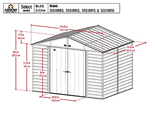 Arrow Select 10' x 8' Outdoor Lockable Steel Storage Shed Building, Sage Green