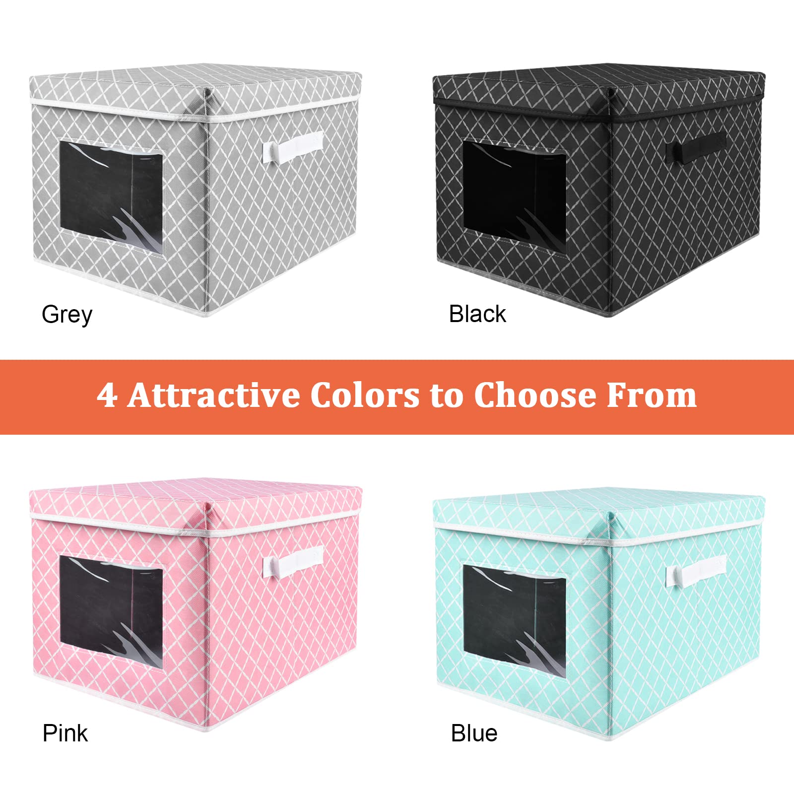 Keaxinty Fabric Storage Bins with Lid, 3 Pack Fabric Collapsible Storage Organizer with Handle,Closet Storage Box with Clear Window for Clothes, Toys, Books, Office (15.7 X 11.8 X 10.2, Grey)