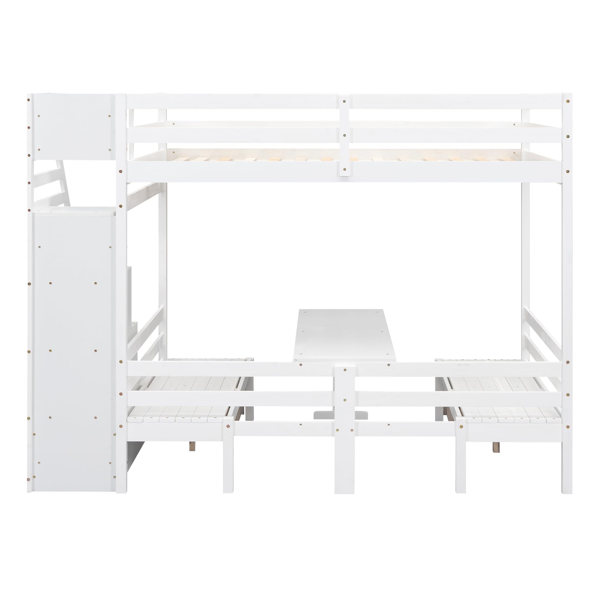 MERITLINE Full Loft Bed with Stairs and Desk, Wooden Full Loft Bed with Desk, Bunk Bed Full with Convertible Seats and Table Set Underneath for Kids Girls Boys Teens,White