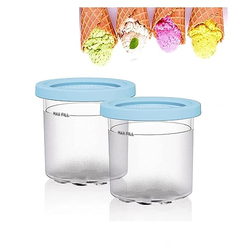 DISXENT 2/4/6PCS Creami Containers, for Ninja Creami Cups,16 OZ Ice Cream Pints with Lids Bpa-Free,Dishwasher Safe for NC301 NC300 NC299AM Series Ice Cream Maker,Blue-2PCS