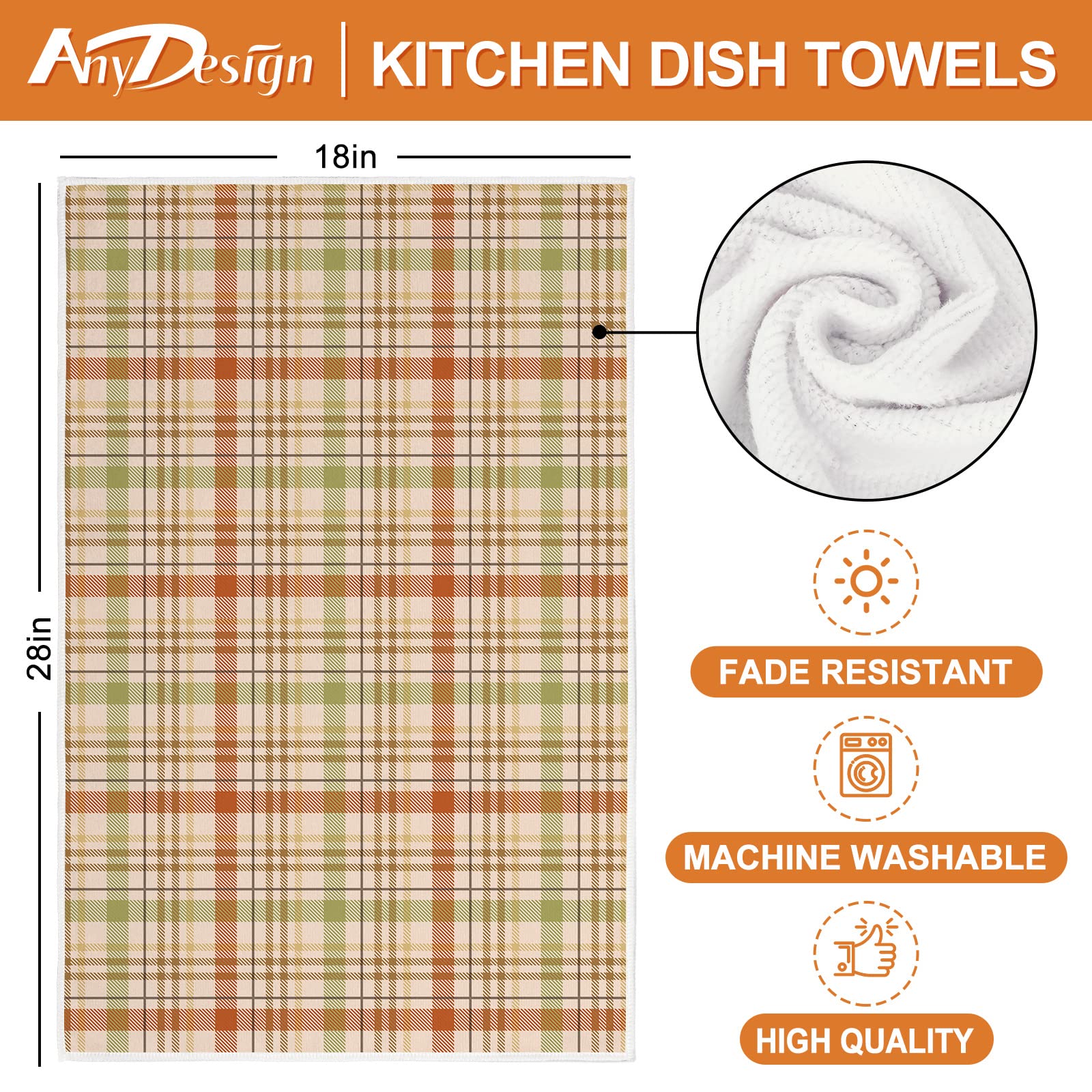 AnyDesign Fall Kitchen Towel Rustic Autumn Plaids Maple Leaves Dish Towel 28 x 18 Inch Farmhouse Tea Towel Decorative Hand Drying Towel for Kitchen Cooking Baking Party Supplies, 2 Pack