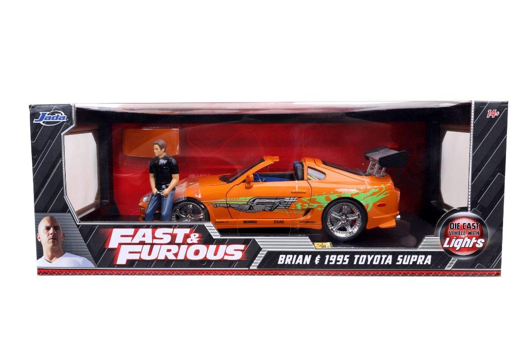 Fast & Furious 1:18 Toyota Supra Die-cast Car & 3" Brian Figure, Toys for Kids and Adults,Orange