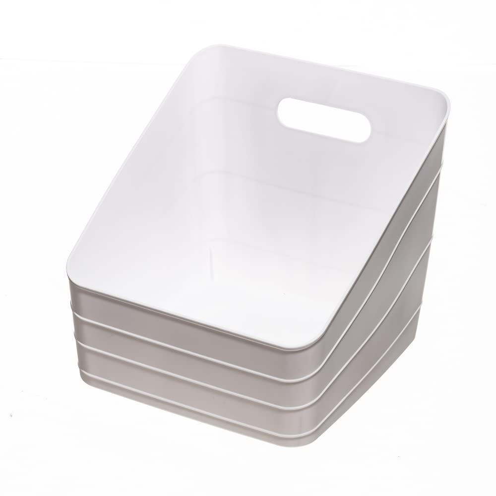 Starplast Medium Closet Bins 4-Pack – 12.3" x 12.1" x 10.7" BPA-Free, Flexible Polyethylene Storage Bins with Wide Openings, 1 Handle, and Sturdy Base for Home, Office, or Dorm – White
