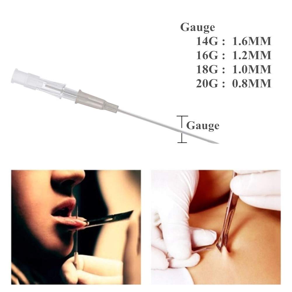 Piercing Needles - Tazay 8PCS Mixed 14G 16G 18G 20G Ear Nose Piercing Needles IV Catheter Needles for Piercing Sterilised Body Tattoo Piercings Tool for Piercing Supplies Piercing Kit (Mixed)