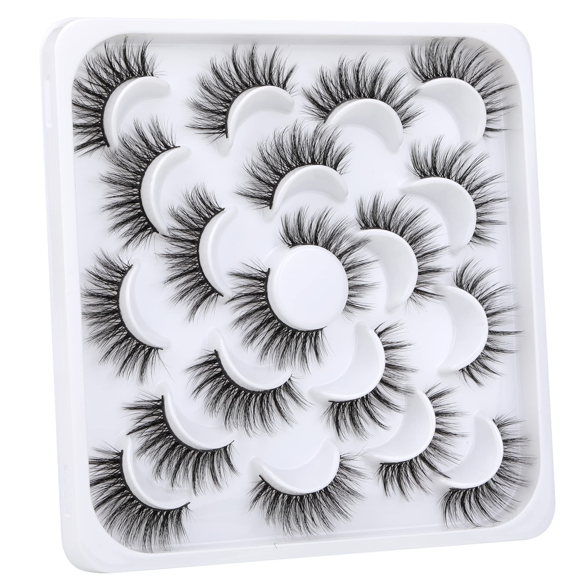 ALICROWN Fluffy Mink Lashes, Faux Eyelashes 3D Volume Lashes Pack Handmade Dramatic Thick Crossed Fake Eyelashes Soft Reusable 10 Pairs