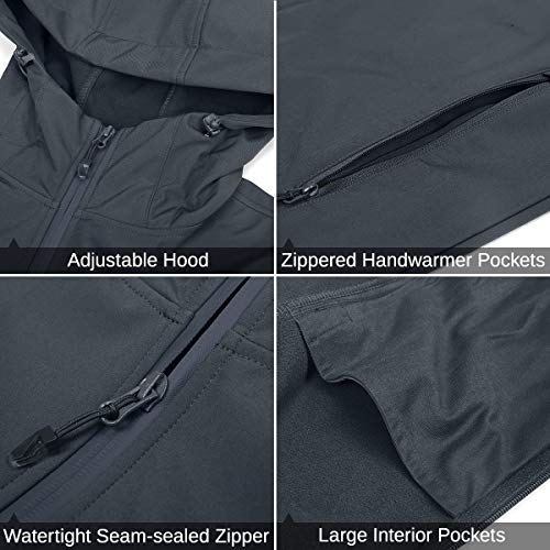CAMEL CROWN Softshell Jacket Men Hooded Fleece Lined Outdoor Jackets Windproof Water Resistant for Hiking Casual Work Grey M