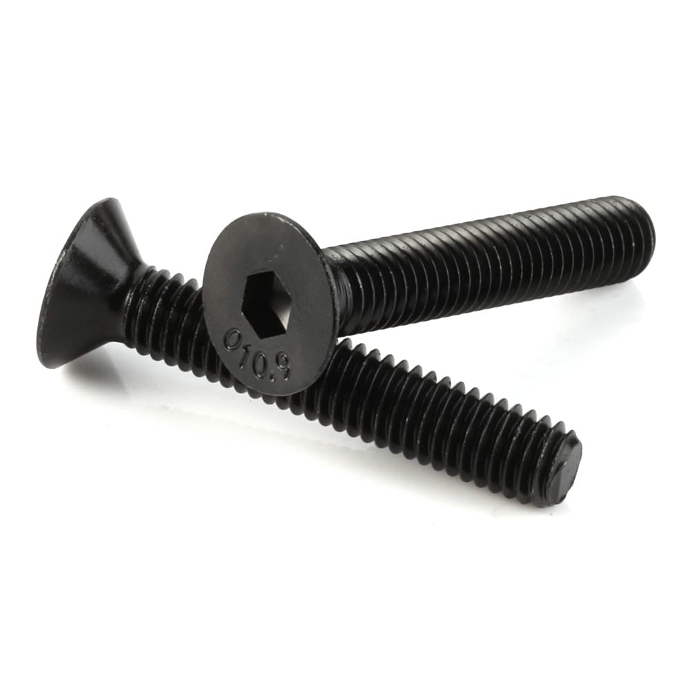 M6-1.0 x 20/25/30/35/40mm Flat Head Socket Cap Screws, Allen Socket Drive, Alloy Steel Grade 10.9, Black Oxide, 50 PCS