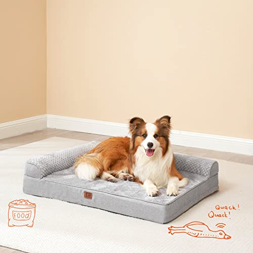EHEYCIGA Memory Foam Orthopedic Dog Bed for Large Dogs, Waterproof Dog beds with Washable Removable Cover, Cozy Plush Dog Sofa Bed, L Shaped Pet Bed with Waterproof Lining and Nonskid Bottom, Grey