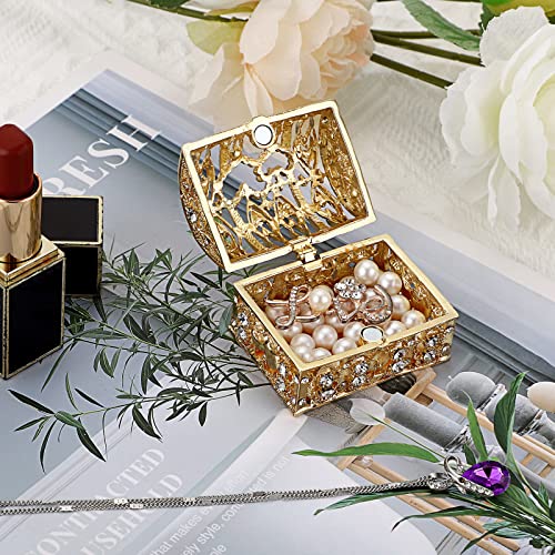 ELLDOO Crystal Treasure Chest Box Floral Engraved Jewelry Box Wedding Box Keepsake Box Ring Earring Small Trinket Storage Organizer Box for Girls Women Wedding Brithday Gift, Gold
