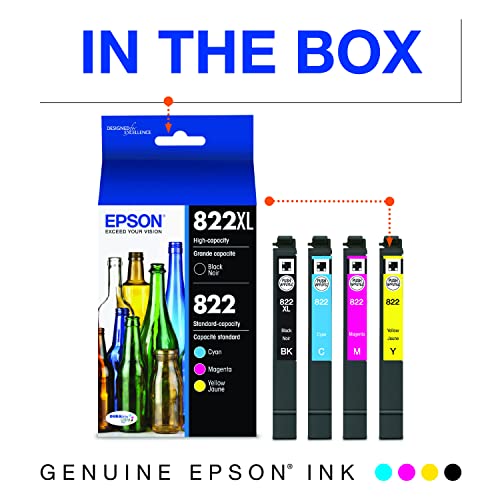 Epson Workforce Pro WF-4830 Wireless All-in-One Printer, Black, Large & T822 DURABrite Ultra Ink High Capacity Black & Standard Color Cartridge Combo Pack (T822XL-BCS)
