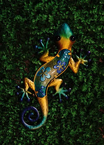 Comfy Hour Spring Is Here Collection 14" Green Blue Metal Art Gecko Wall Décor, Lizard Home Decoration