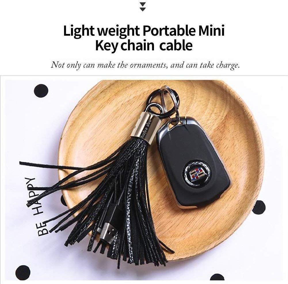 Lightning USB Leather Tassel Key Chain iPhone Charger, Compatible Cable with 7-Inch 2.4 Amp ChargeSync Cable for iPhone, iPad (Black)