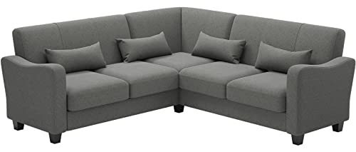 Belffin Convertible Sectional Sofa Fabric Couch with Chaise Reversible Small Corner Couch Furniture L-Shaped 4 Seater Sofas Light Grey