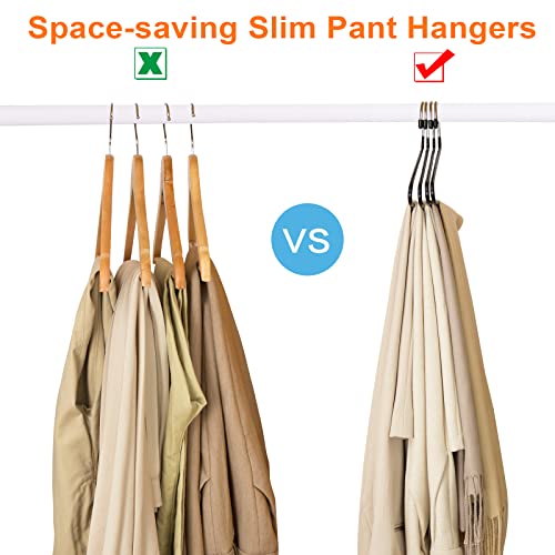ELONG HOME Slack Pants Hangers, 30 Pack Open Ended Design Durable Anti-Rust Chrome Metal Hangers, Hangers Non Slip Rubber Coating, Slim & Space Saving Jeans Hanger for Easy-Slide Pants