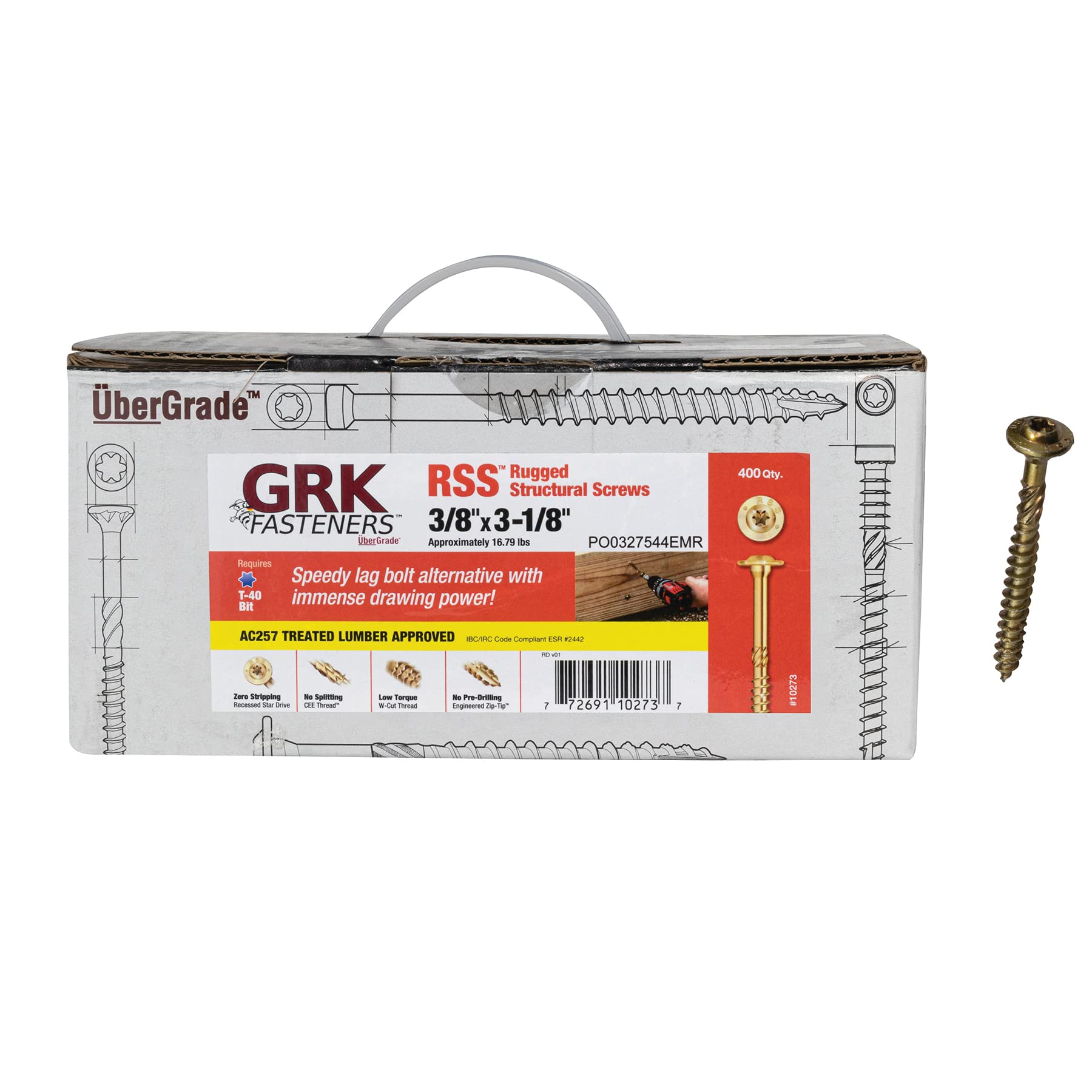 GRK 10273 3/8" x 3-1/8" RSS™ Rugged Structural Screws 400 Count