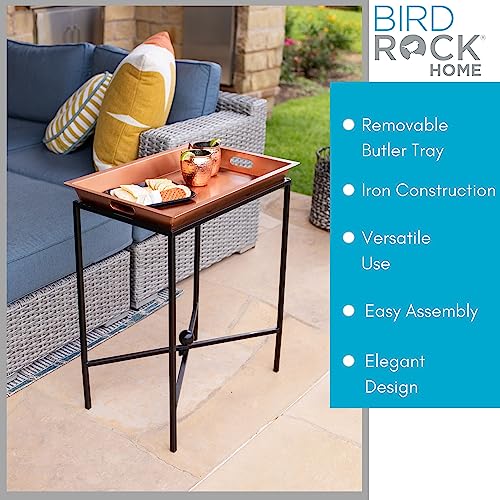 BIRDROCK HOME 25" Butler Tray Table with Removable Copper Top | 25" L x 15.6" W Top | Serving Tray with Stand | Black Iron | Contemporary End Table