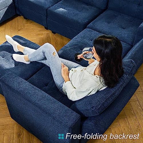 Belffin Modular Sectional Sofa Set with Ottomans Oversized U Shaped Sofa Set with Storage Seat Modular Sofa Couch with Reversible Chaises Modern Fabric Blue