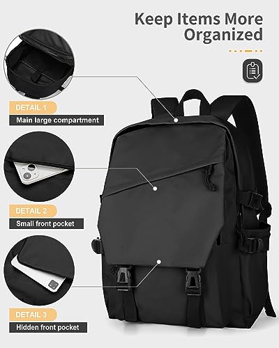 Black Laptop Backpack For Women Men 15.6 Inch Waterproof College Backpack With Laptop Compartment Aesthetic Backpack Purse For Women Anti Theft Work Backpack Rucksack Lightweight Computer Backpack