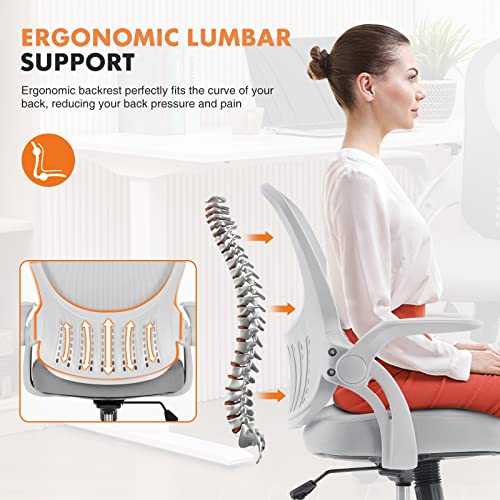 Ergonomic Home Office Desk Chair Mesh Computer Chair Adjustable Height Chair Task Chair Swivel Chair Rolling Chair with Lumbar Support/Flip-up Arms for Office, Study, Bedroom