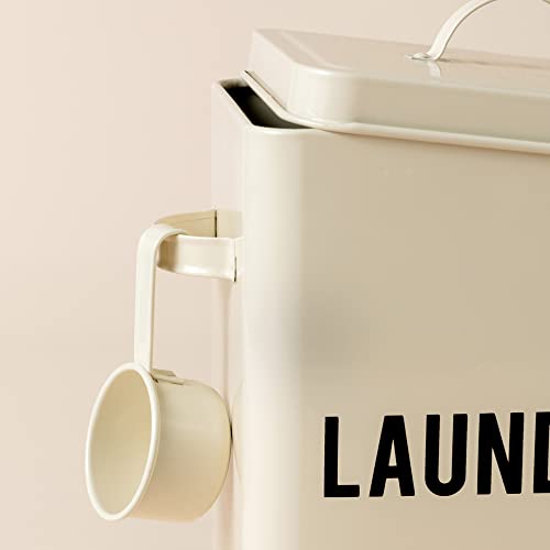 LA JOLIE MUSE Laundry Detergent Powder Storage Tin Box, Farmhouse Laundry Room Decor, 9 Inch High, Cream